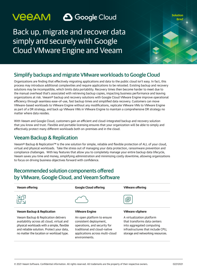 Veeam and Google Cloud VMWare Engine Solution Brief Veeam and Google Cloud VMWare Engine Solution Brief