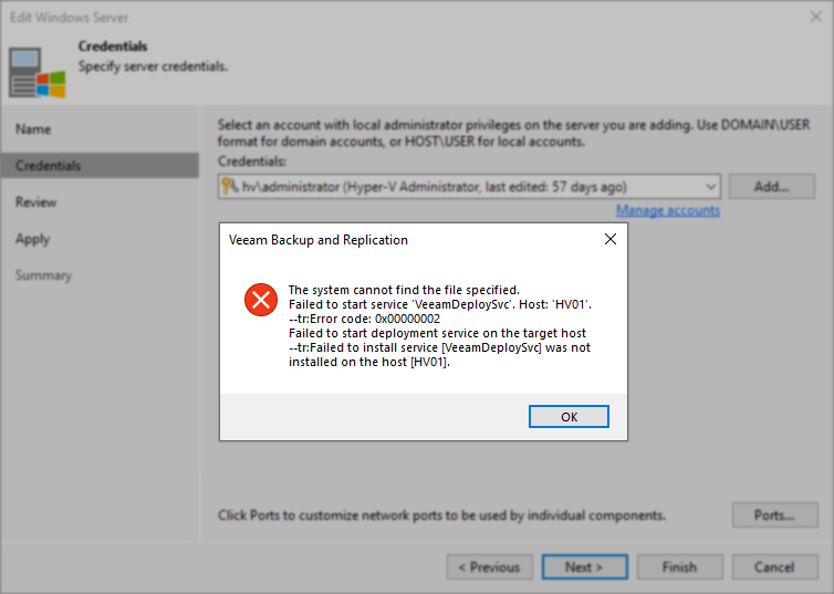 Kb2263 Failed To Start Service ‘veeamdeploysvc The System Cannot Find The File Specified