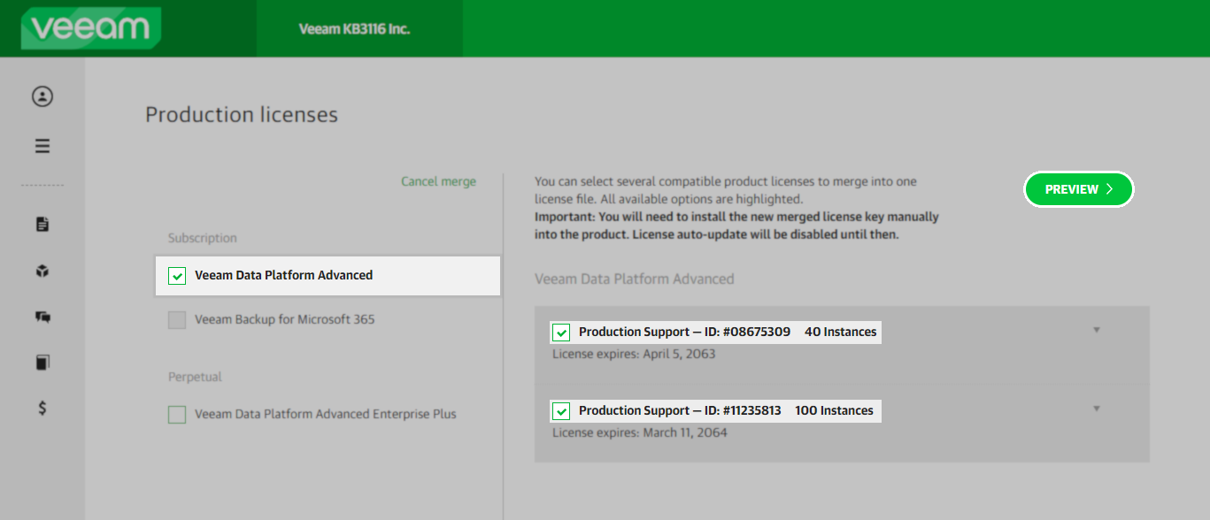 KB3116: How to Merge Veeam Data Platform Licenses
