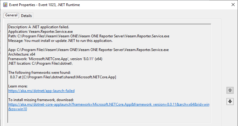 KB4545: Veeam ONE Web Client Page Fails to Load After Updating .NET Runtime Components